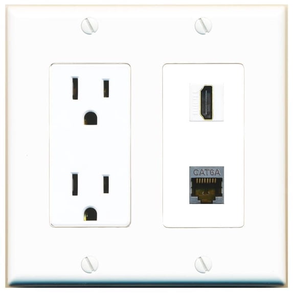 RiteAV 15 Amp Power Outlet and CAT6A HDMI Wall Plate Decorative [White ...