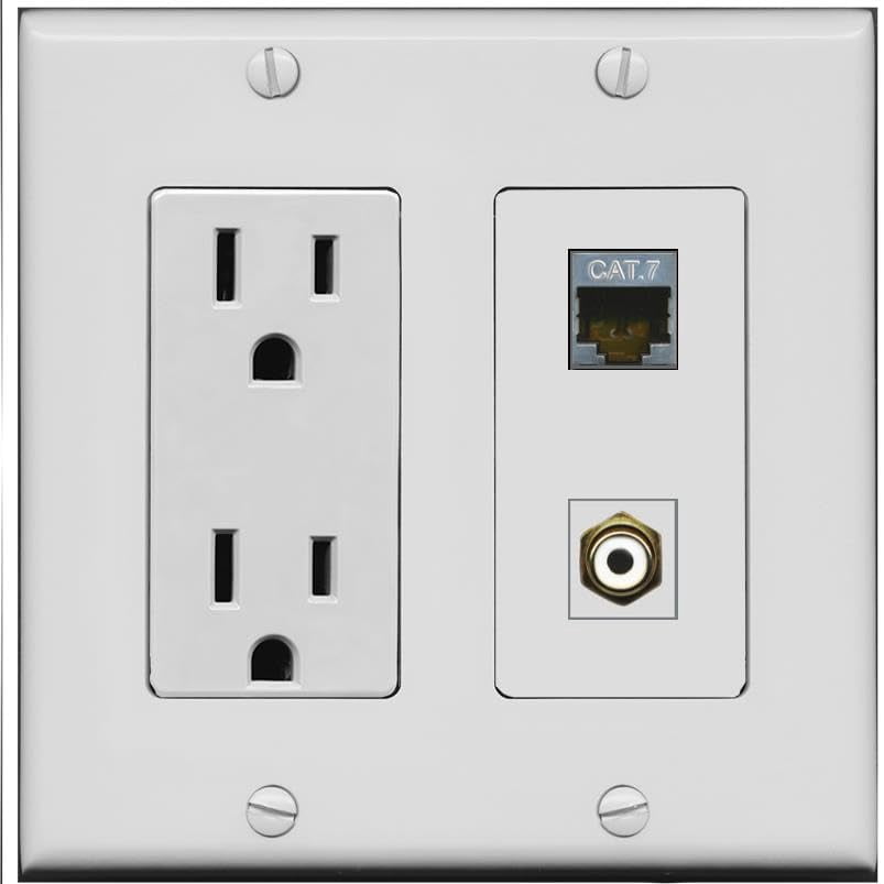 RiteAV 15 Amp Power Outlet and CAT7 RCA-White Wall Plate [Gray ...
