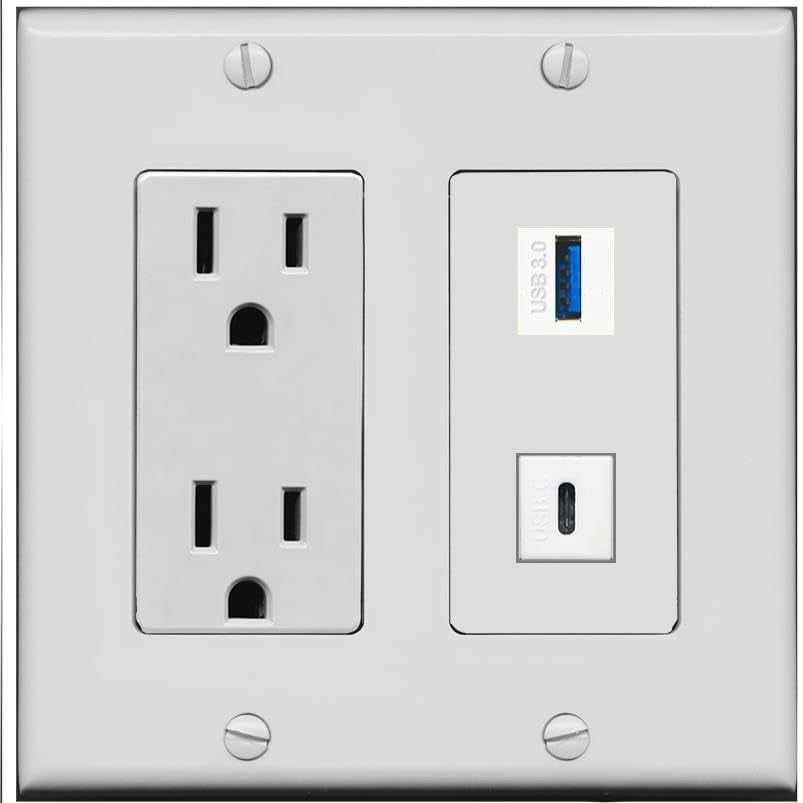 RiteAV 15 Amp Power Outlet and USB-3 USBC Wall Plate [Gray] - Walmart.com