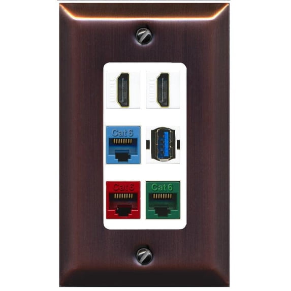 RiteAV 2 HDMI 3 Cat6 Ethernet USB3 Mixed Color Wall Plate - 1 Gang ...