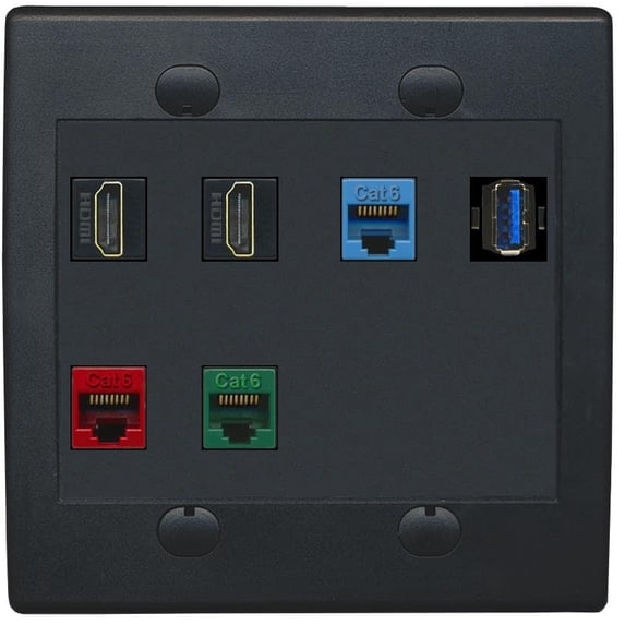 RiteAV 2 HDMI 3 Cat6 Ethernet USB3 Mixed Color Wall Plate - Flat 2 Gang ...