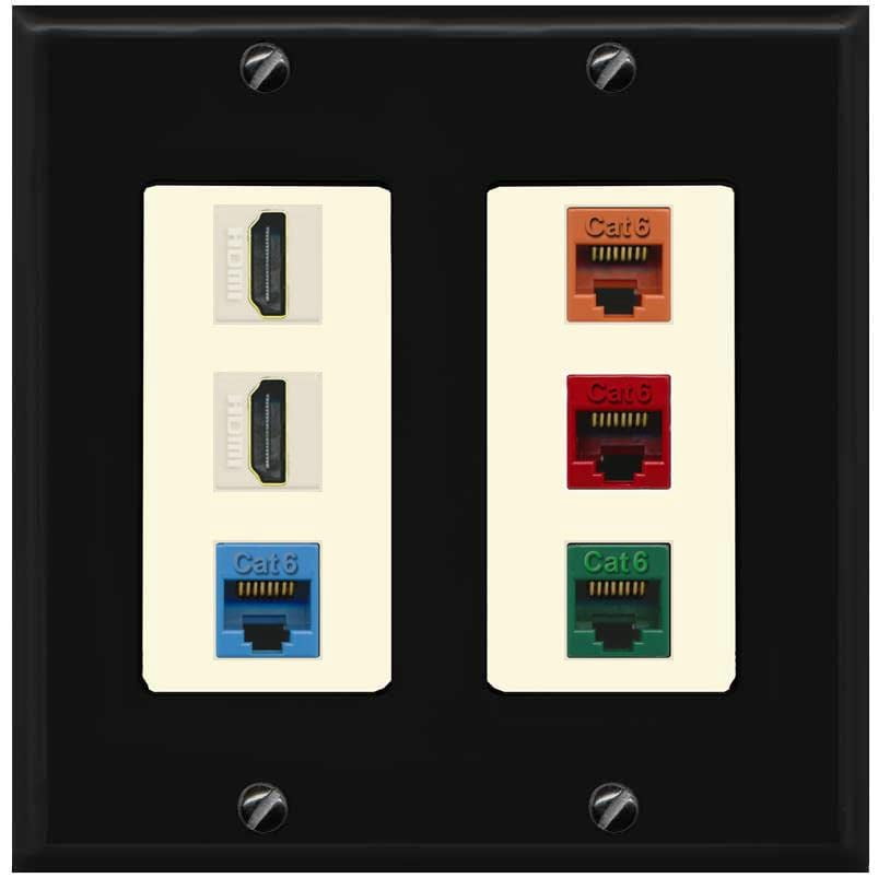 RiteAV 2 HDMI 4 Cat6 Ethernet Mixed Color Wall Plate - 2 Gang [Black ...
