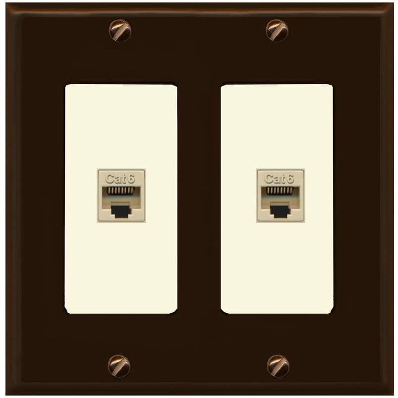 RiteAV 2 Port Cat6 Ethernet Wall Plate - 2 Gang [Brown/Light-Almond ...