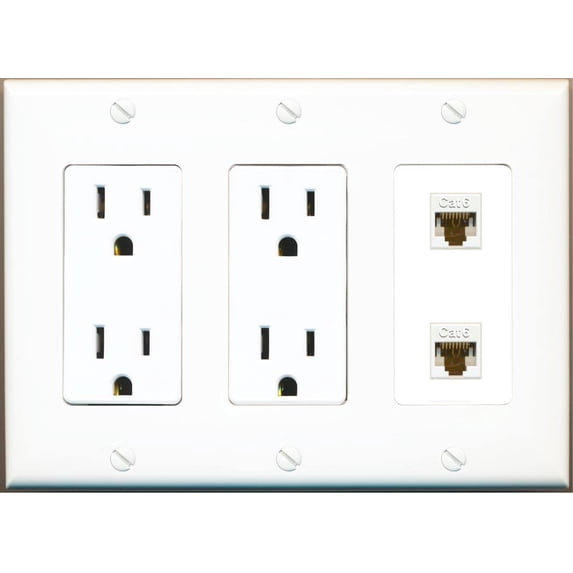 RiteAV 2 Port Cat6 Ethernet Wall Plate - 3G Dual Outlet [White/White ...