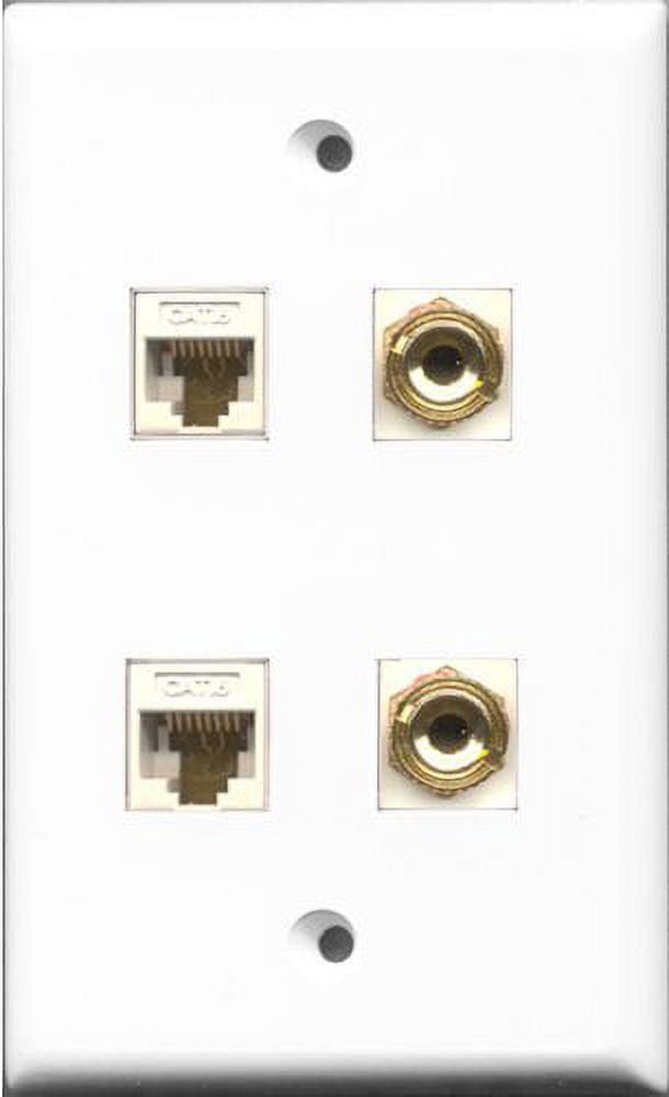 RiteAV - 2 Port Cat6 Ethernet White 2 Port Banana Speaker Wall Plate ...