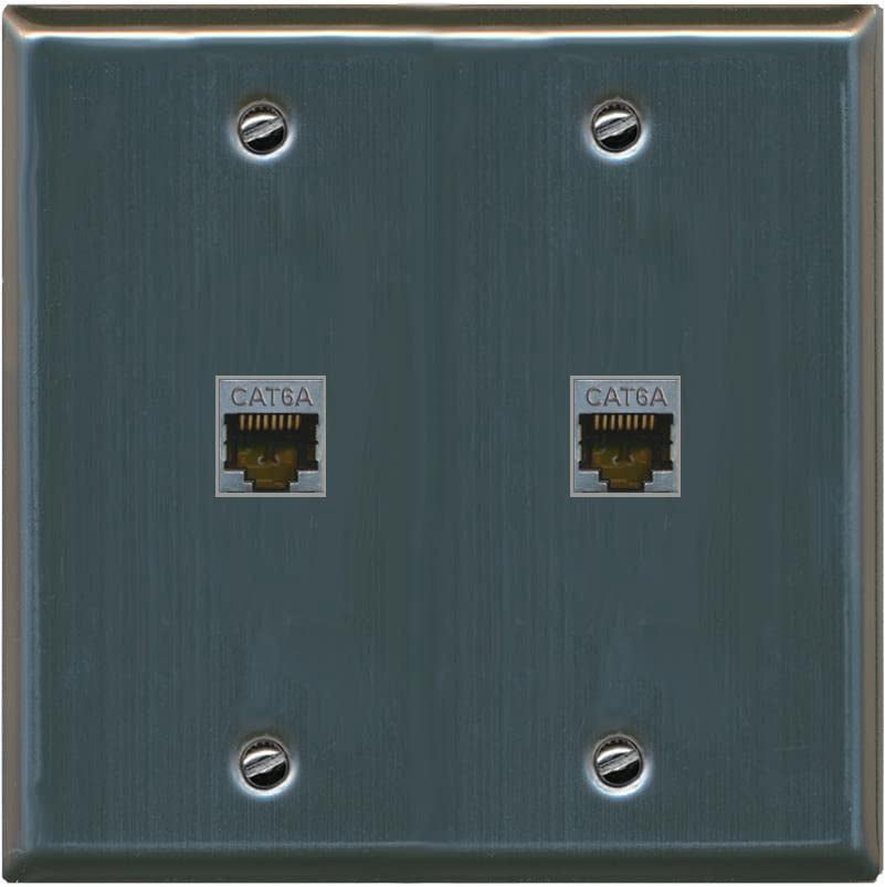 RiteAV 2 Port Cat6A Wall Plate - Flat 2 Gang [Stainless Steel ...