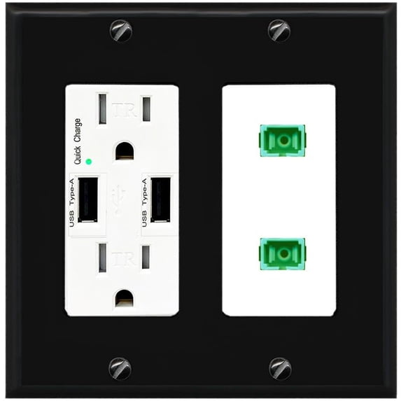 RiteAV 2 Port Fiber Optic Coupler Jack SC Simplex Singlemode APC Wall ...