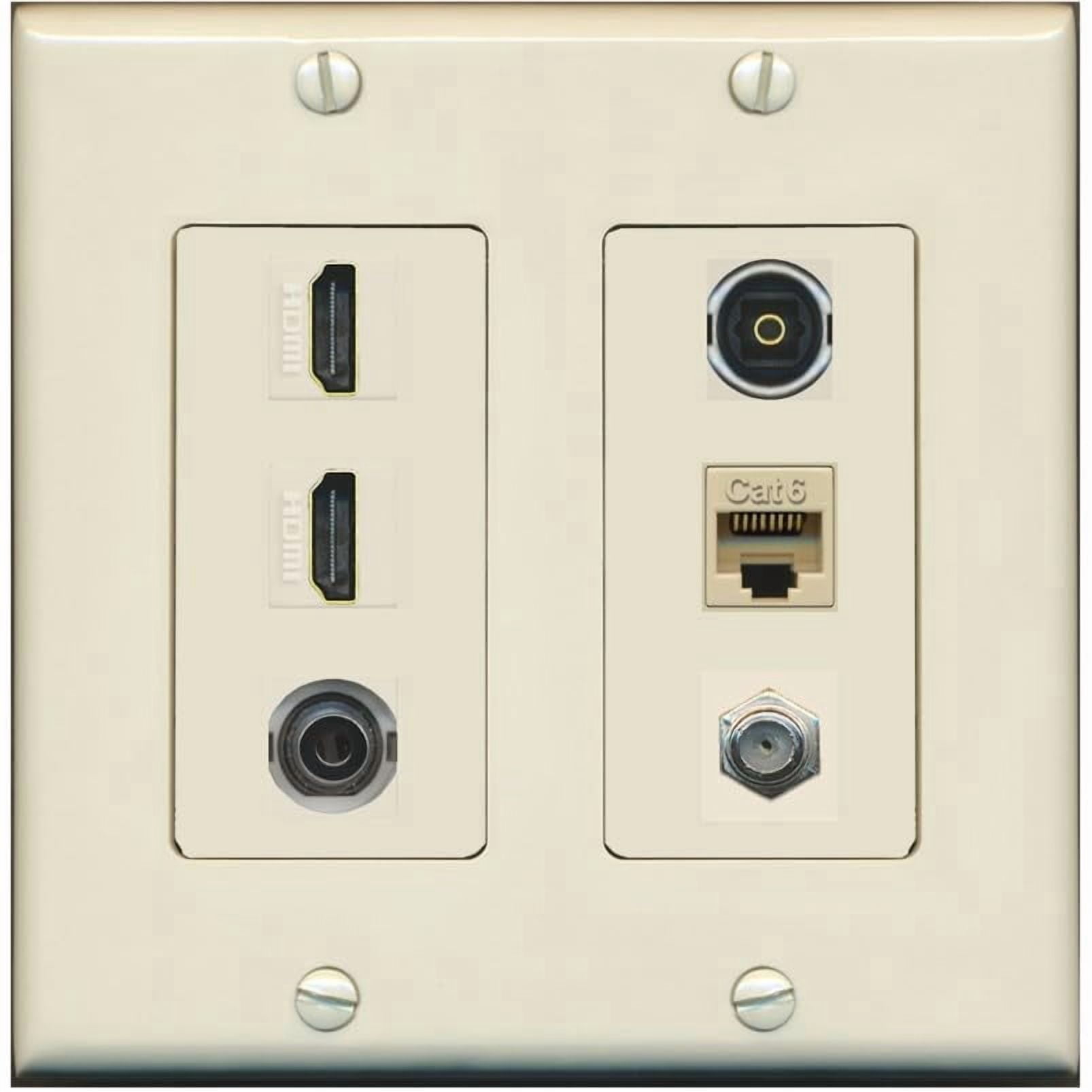 RiteAV 2 Port HDMI 1 Coax CAT6 3.5mm Toslink Jack Wall Plate - 2 Gang ...