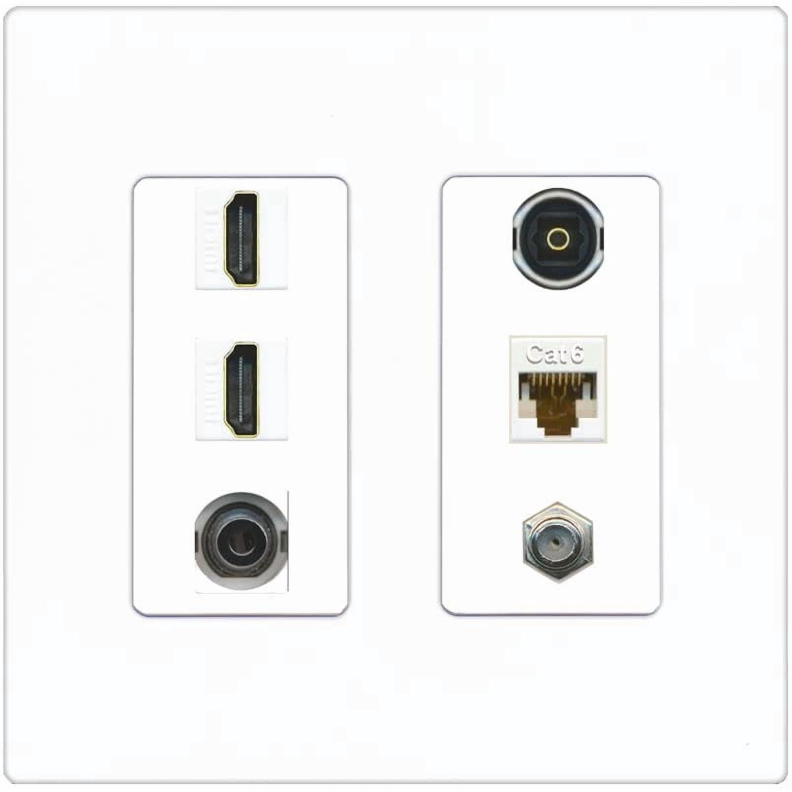 RiteAV 2 Port HDMI 1 Coax CAT6 3.5mm Toslink Jack Wall Plate - 2 Gang ...