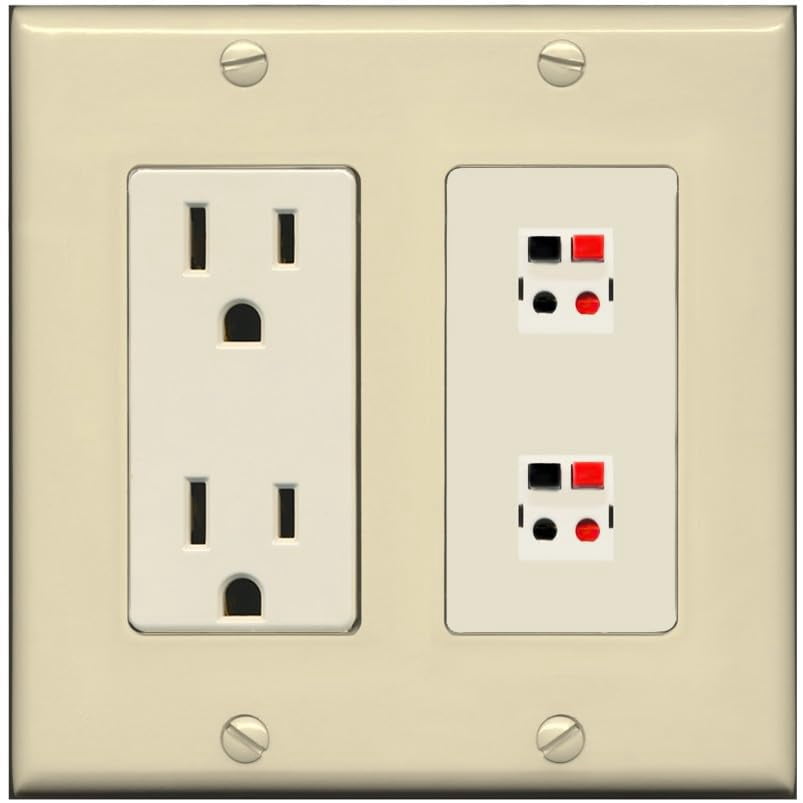 RiteAV 2 Port Speaker Wire Plug Jack Wall Plate - Outlet [Ivory/Light ...
