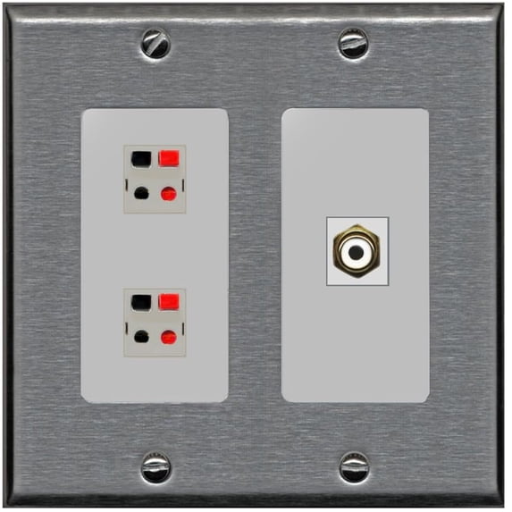 RiteAV 2 Port Speaker Wire Plug Jack Wall Plate with 1 RCA for ...