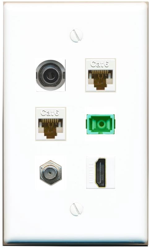 RiteAV 3.5mm 2 CAT6 Coax HDMI SC-APC-SX Flat/Solid Wall Plate [White ...