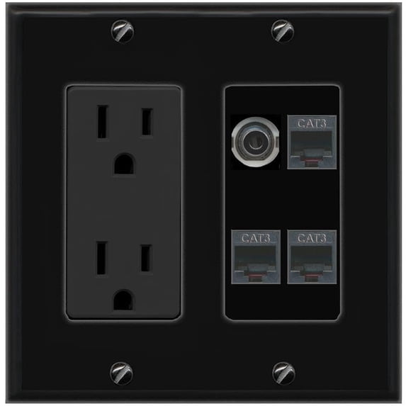 RiteAV 3.5mm 3 Phone Wall Plate with 15A Power Outlet [Black] - Walmart.com