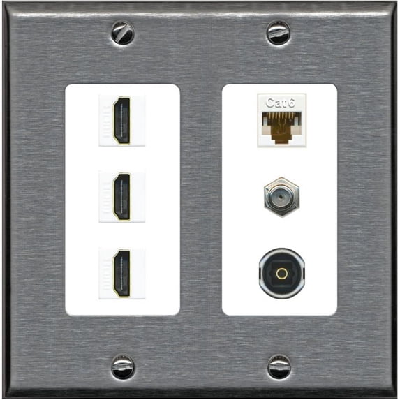 RiteAV 3 Port HDMI 1 Coax TV F-Type Cat6 Ethernet Toslink Optical Wall ...