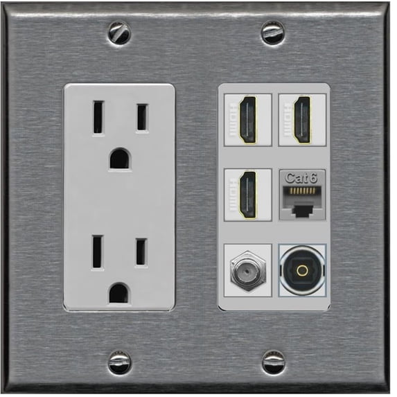 RiteAV 3 Port HDMI 1 Coax TV F-Type Cat6 Ethernet Toslink Optical Wall ...