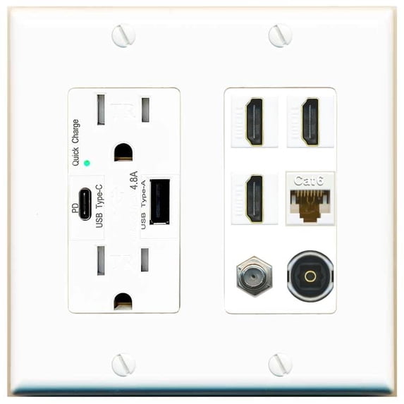 RiteAV 3 Port HDMI 1 Coax TV F-Type Cat6 Ethernet Toslink Optical Wall ...