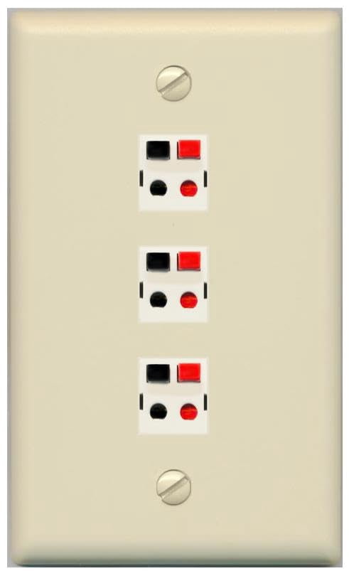 RiteAV 3 Port Speaker Wire Plug Jack Wall Plate - Flat Style [Ivory ...