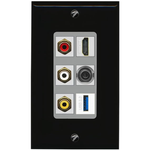 RiteAV 3xRCA Composite HDMI 3.5mm USB 3.0 Wall Plate - 1 Gang [Black ...