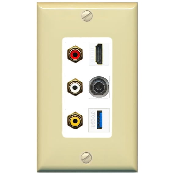 RiteAV 3xRCA Composite HDMI 3.5mm USB 3.0 Wall Plate - 1 Gang [Ivory ...