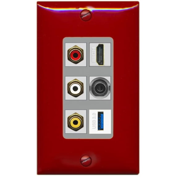 RiteAV 3xRCA Composite HDMI 3.5mm USB 3.0 Wall Plate - 1 Gang [Red/Gray ...