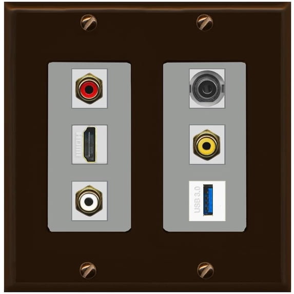 RiteAV 3xRCA Composite HDMI 3.5mm USB 3.0 Wall Plate - 2 Gang [Brown ...