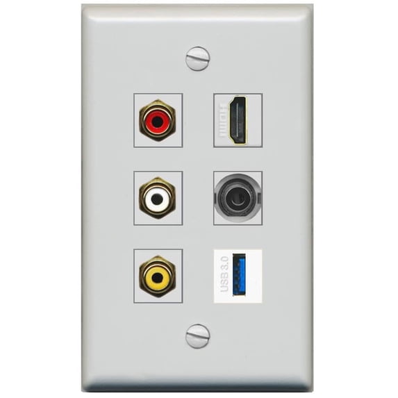 RiteAV 3xRCA Composite HDMI 3.5mm USB 3.0 Wall Plate - Flat [Gray/Gray ...