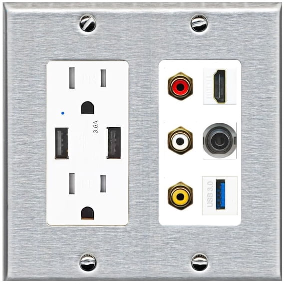 RiteAV 3xRCA Composite HDMI 3.5mm USB 3.0 Wall Plate - USB Charger ...