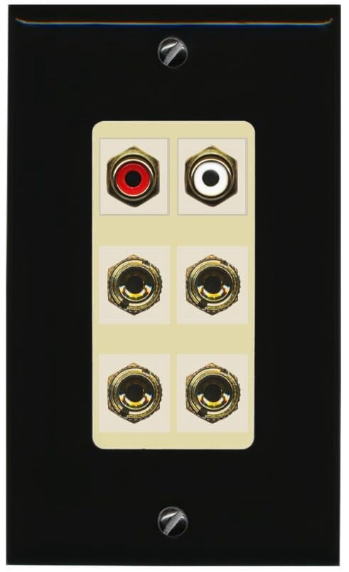 RiteAV 4 Banana (2 Speaker) Binding Post Wall Plate with 2 RCA Jacks ...