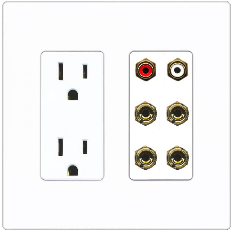 RiteAV 4 Banana (2 Speaker) Binding Post Wall Plate with 2 RCA Jacks ...