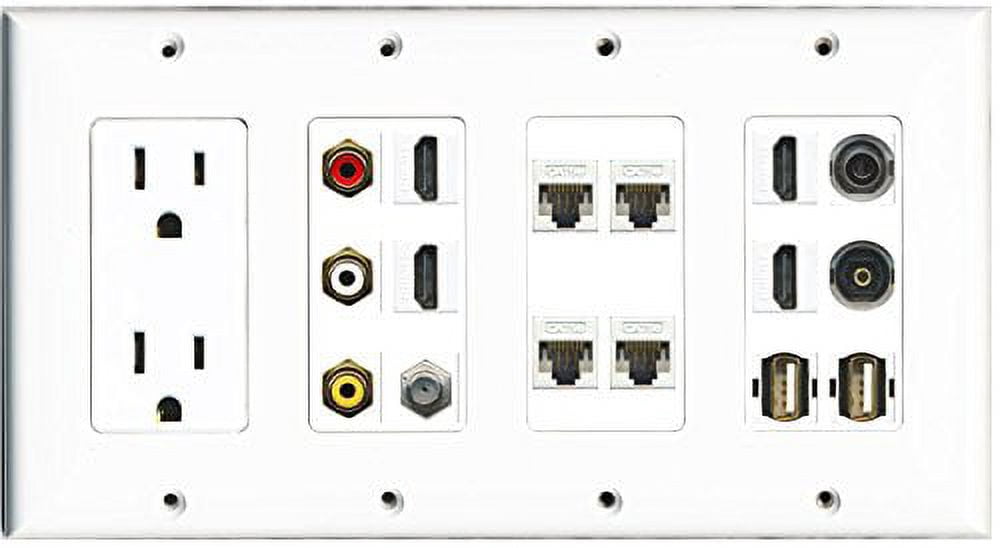 RiteAV - (4 Gang 15A Outlet 4 HDMI Coax 4 Cat5e Composite 3.5mm Toslink ...