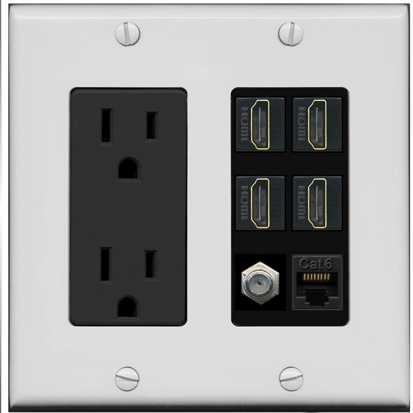 RiteAV 4 Port HDMI 1 Coax Cable TV- F-Type 1 Cat6 Ethernet Wall Plate ...