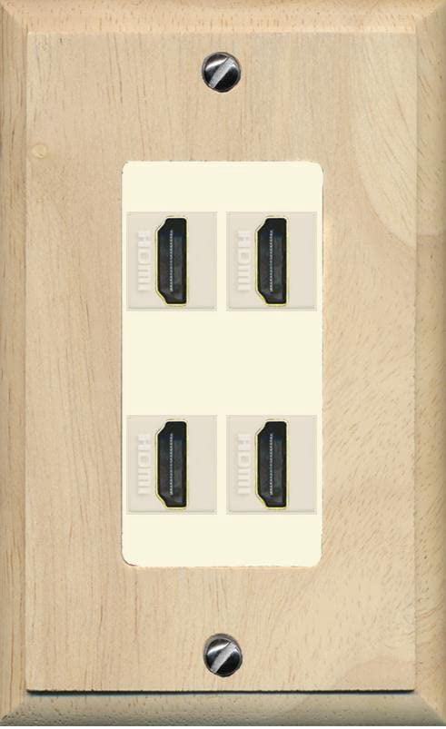 RiteAV 4 Port HDMI Wall Plate - 1 Gang Decorative [Wood/Light-Almond ...