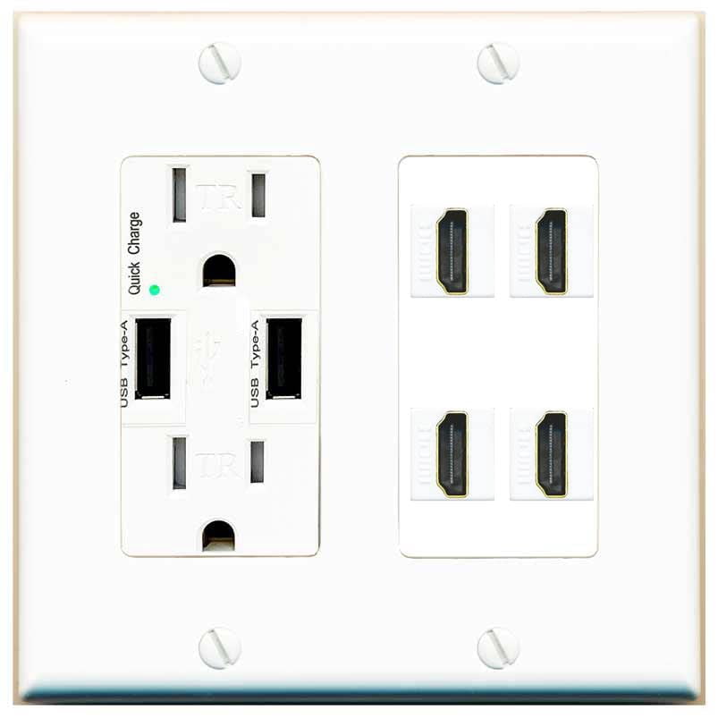 RiteAV 4 Port HDMI Wall Plate - USB Outlet [White] - Walmart.com