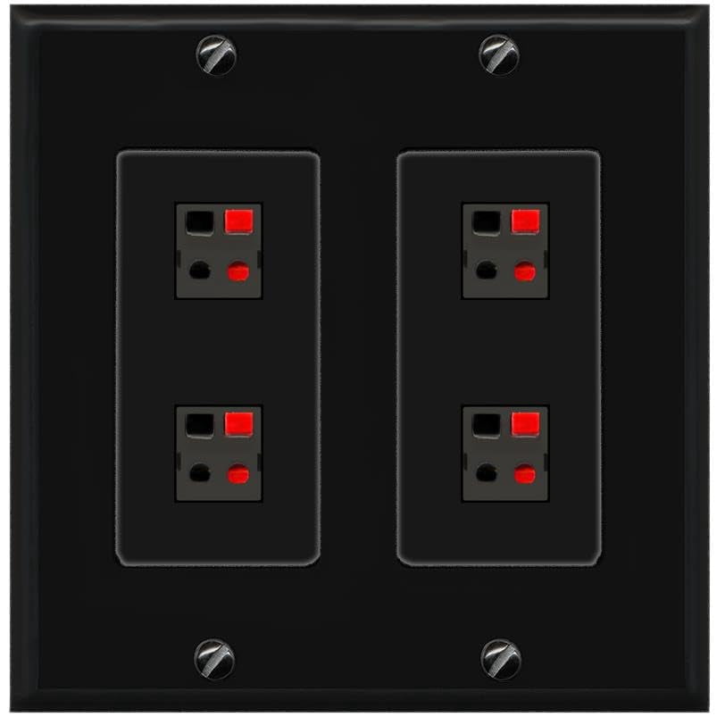 RiteAV 4 Port Speaker Wire Plug Jack Wall Plate - 2 Gang [Black/Black ...