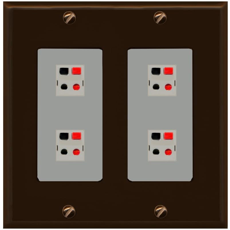 RiteAV 4 Port Speaker Wire Plug Jack Wall Plate - 2 Gang [Brown/Gray ...