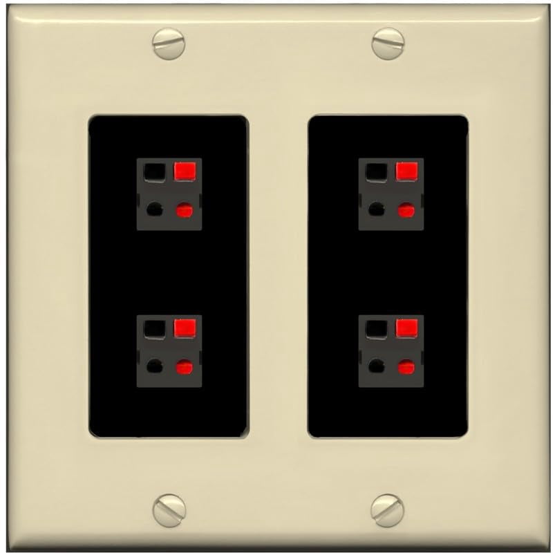 RiteAV 4 Port Speaker Wire Plug Jack Wall Plate - 2 Gang [Ivory/Black ...