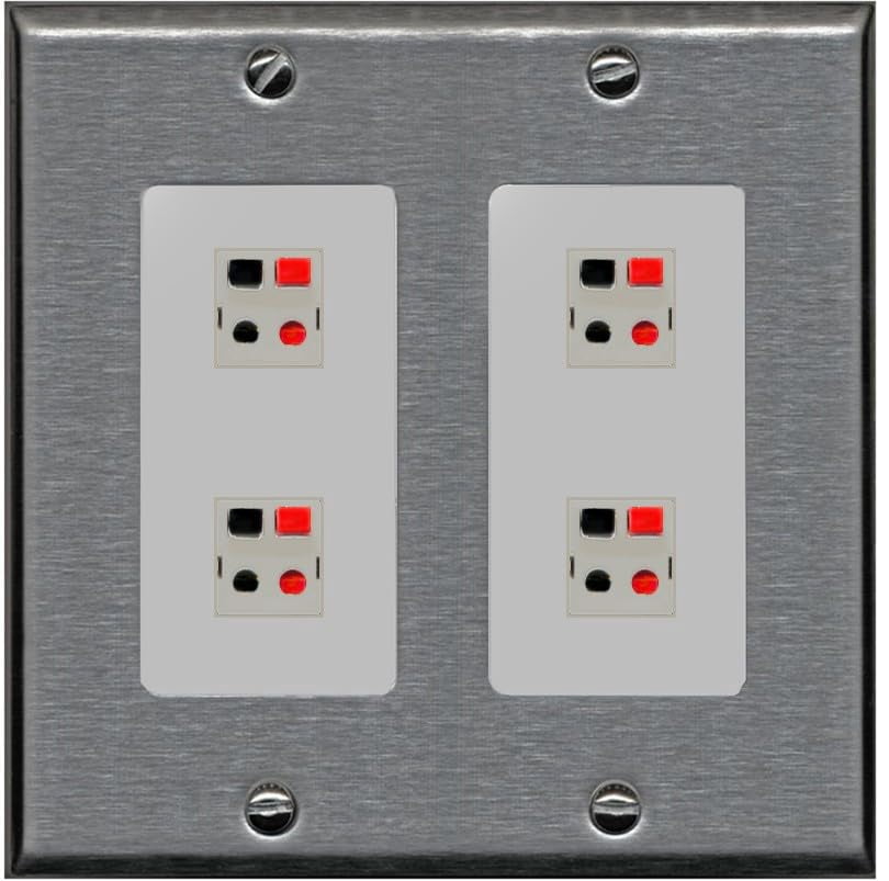 RiteAV 4 Port Speaker Wire Plug Jack Wall Plate - 2 Gang [Stainless ...