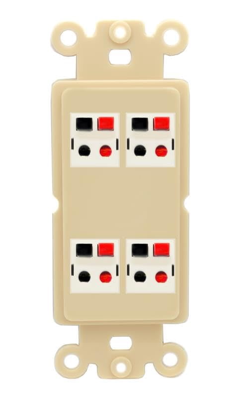RiteAV 4 Port Speaker Wire Plug Jack Wall Plate - Rocker [Ivory/Ivory ...