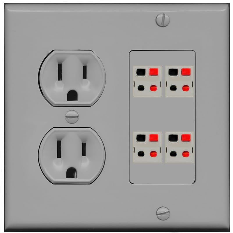 RiteAV 4 Port Speaker Wire Plug Jack Wall Plate - Round Outlet [Gray ...