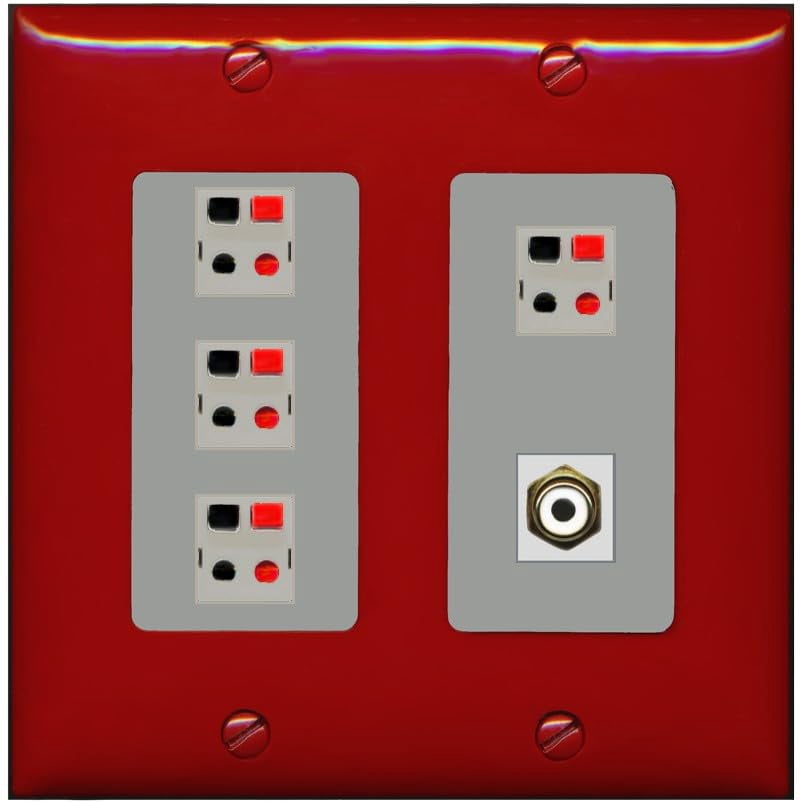RiteAV 4 Port Speaker Wire Plug Jack Wall Plate with 1 RCA for ...