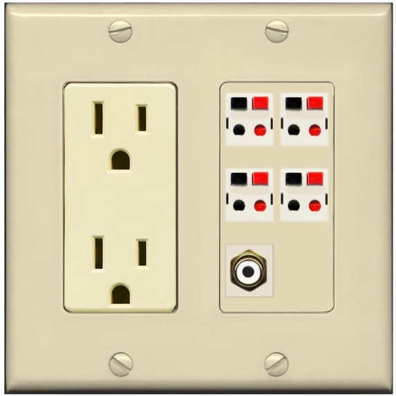 RiteAV 4 Port Speaker Wire Plug Jack Wall Plate with 1 RCA for ...