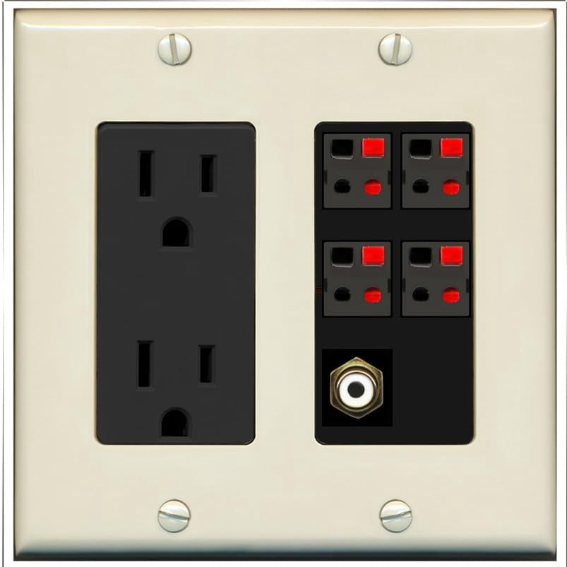 RiteAV 4 Port Speaker Wire Plug Jack Wall Plate with 1 RCA for ...