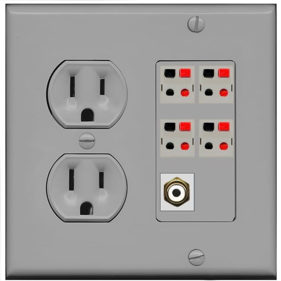 RiteAV 4 Port Speaker Wire Plug Jack Wall Plate with 1 RCA for ...