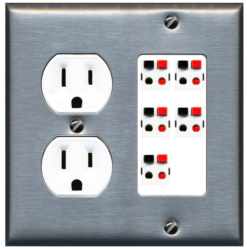 RiteAV 5 Port Speaker Wire Plug Jack Wall Plate - Round Outlet ...