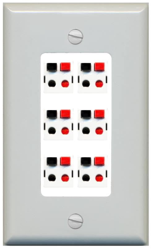 RiteAV 6 Port Speaker Wire Plug Jack Wall Plate - 1 Gang [Gray/White ...