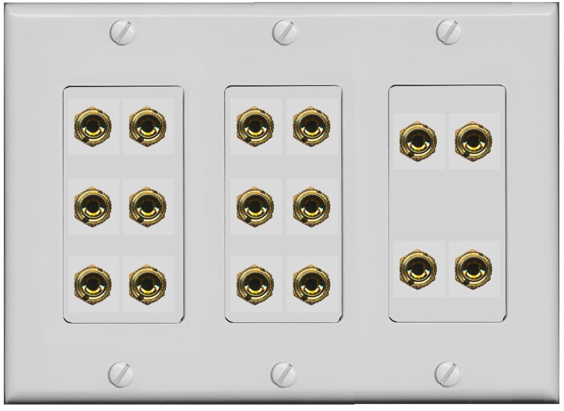 RiteAV 8.0 Surround Sound 8 Speaker 16 Banana Plug Jack Wall Plate ...