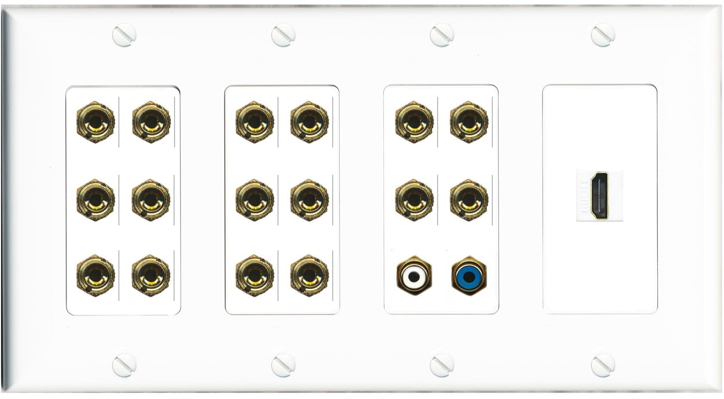 RiteAV 8.2 Surround Sound 8 Speaker 16 Banana Plug Jack Wall Plate w/ 2 ...