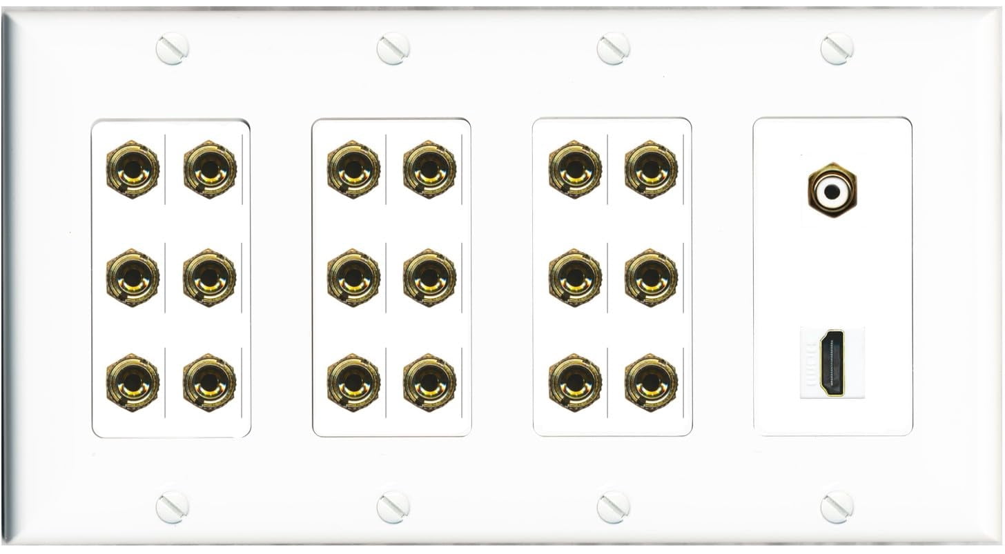 RiteAV 9.1 Surround Sound 9 Speaker 18 Banana Plug Jack Wall Plate w ...