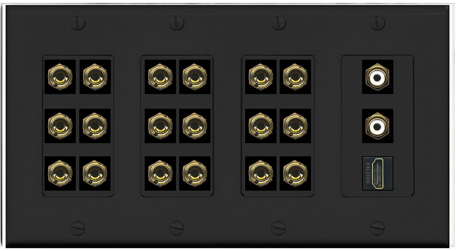 RiteAV 9.2 Surround Sound 9 Speaker 18 Banana Plug Jack Wall Plate w/ 2 ...