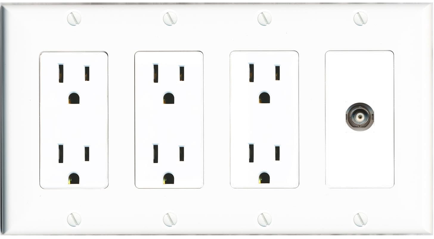 RiteAV BNC Wall Plate 4 Gang with 3 x 15A Duplex Power Outlets ...